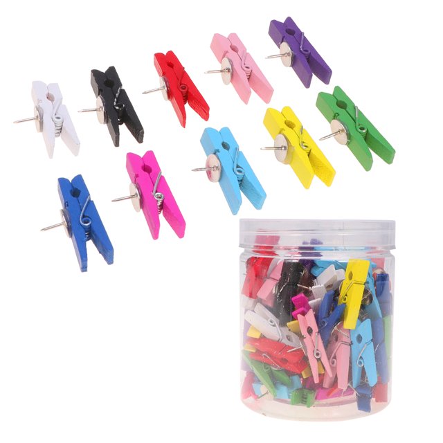 70 Pcs Wooden Clamp Large Clip Map Thumb Tacks Pink Paper Towel Holder ...