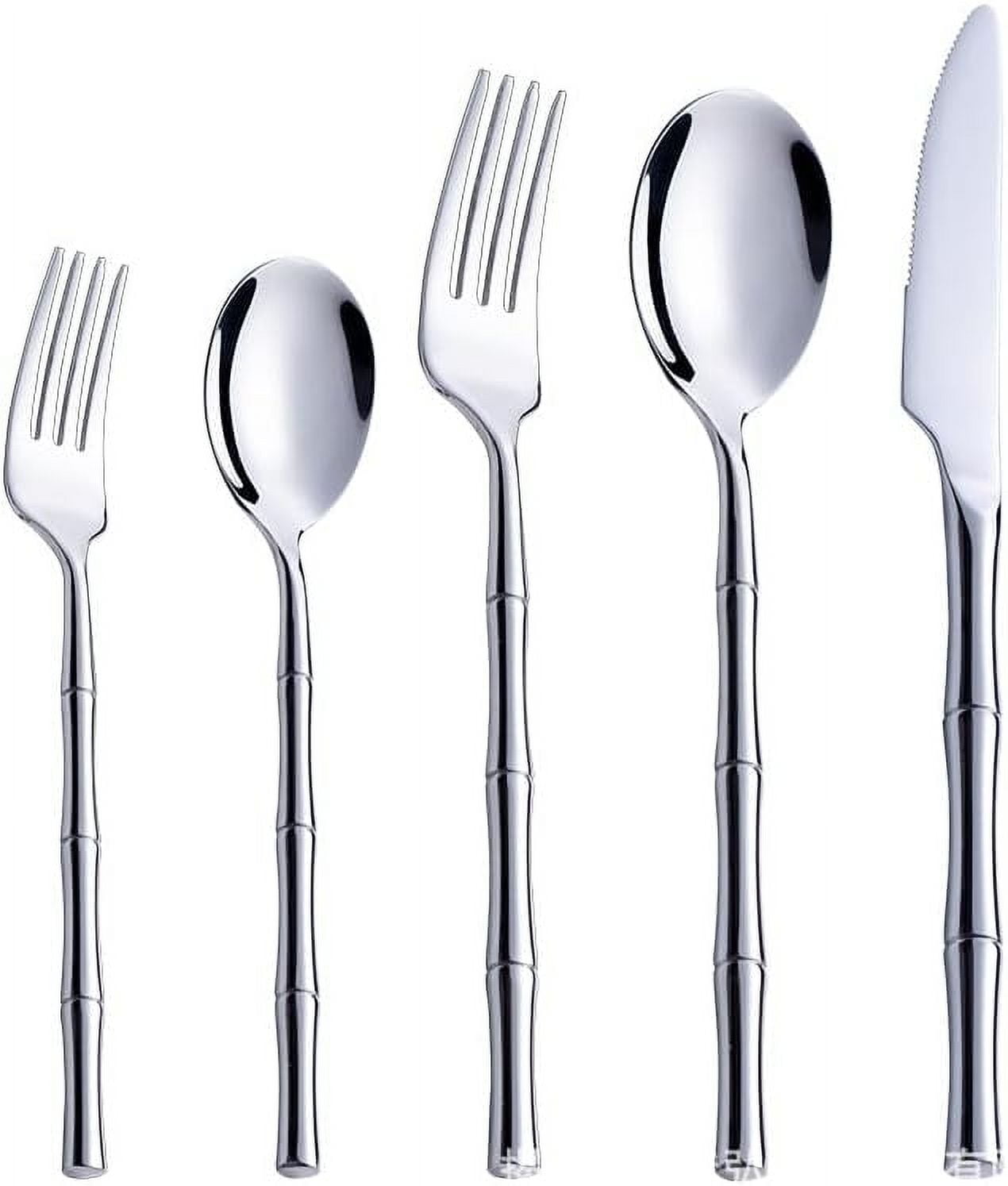 70 Piece Bamboo Silverware Set for 14 Durable 18/10 Stainless Steel ...