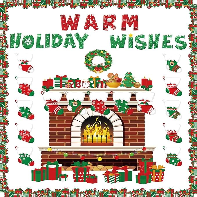 70 Pieces Christmas Bulletin Board Decorations Warm Holiday Wishes ...