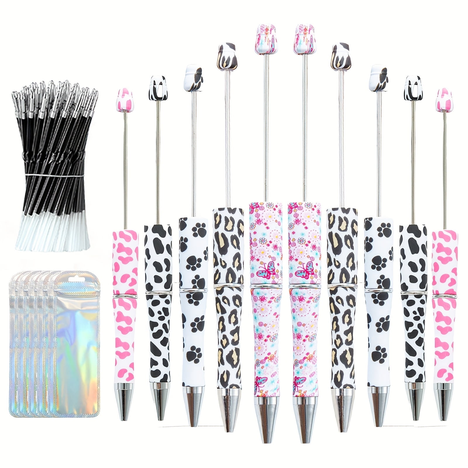 70 Pieces Multicolor Printing Beadable Pen 50 Pen Refills 10 Pen Bags ...
