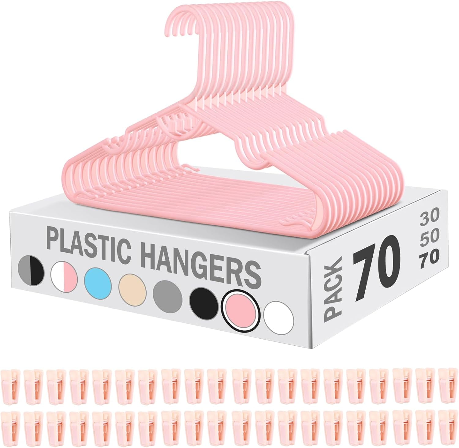 70 Plastic Hangers with Clips Stackable Hangers Nonslip Clothes Hangers ...