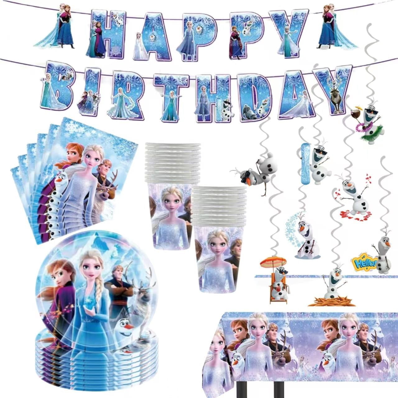 70 Psc Frozen Birthday Party Supplies Set, Pink Theme, with Banner ...