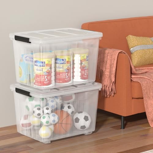 70 Quart Clear Plastic Latching Box, Large Plastic Storage Totes with ...