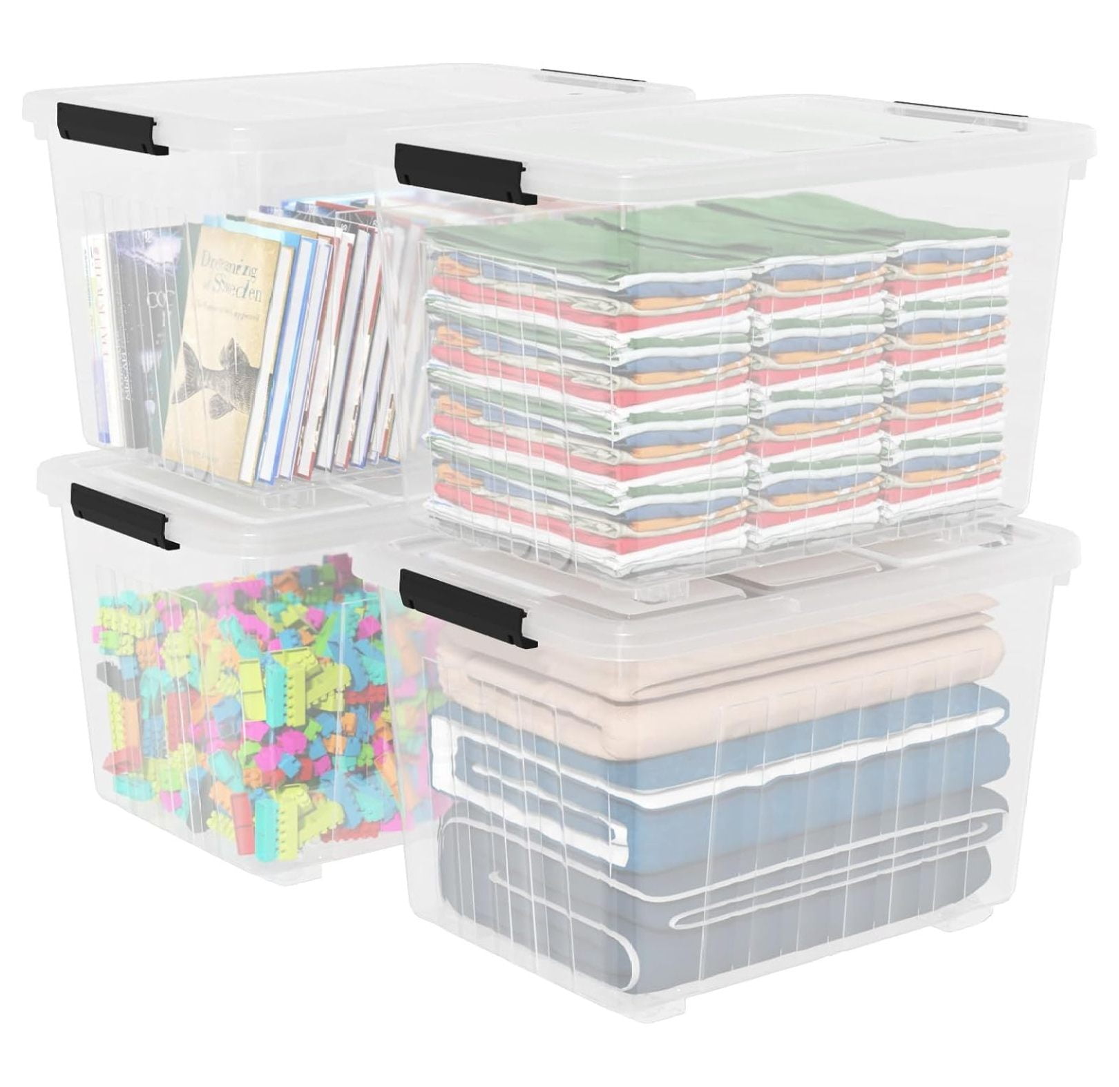 70 Quart Large Clear Storage Bin, Plastic Storage Box on Wheels, 4 ...