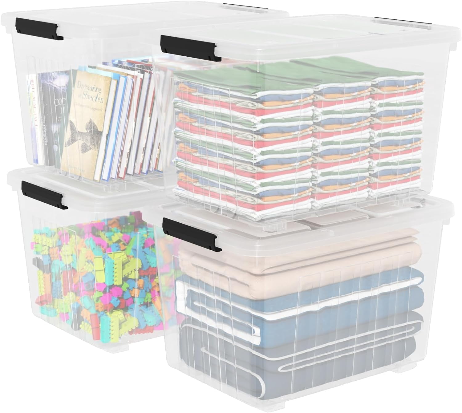 70 Quart Large Clear Storage Bin, Plastic Storage Box on Wheels, 4 ...