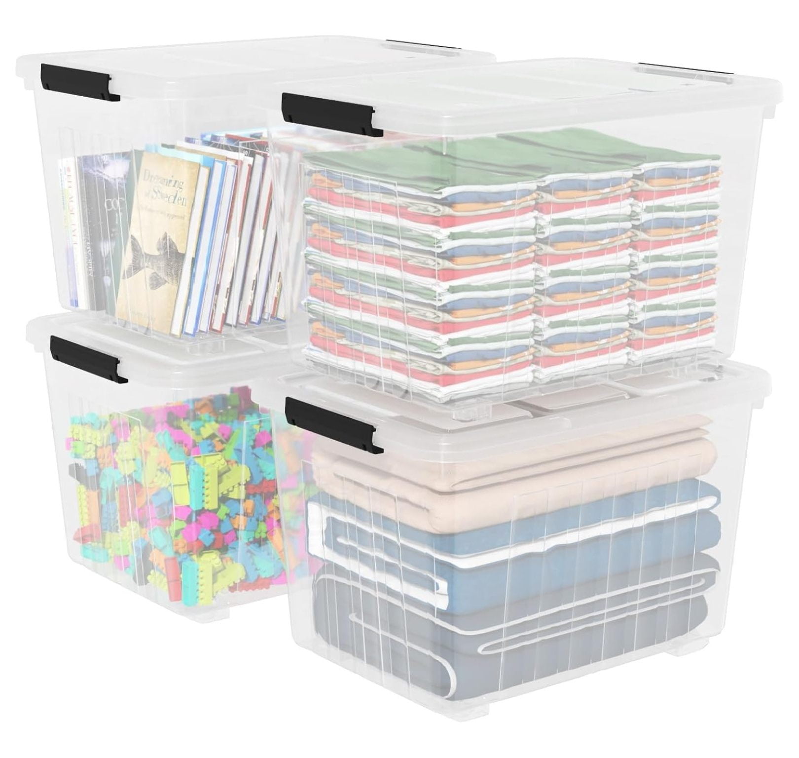 70 Quart Large Clear Storage Bin, Plastic Storage Box on Wheels, 4 ...