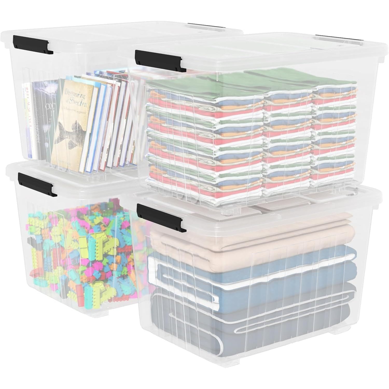 70 Quart Large Clear Storage Bin, Plastic Storage Box on Wheels, 4 ...