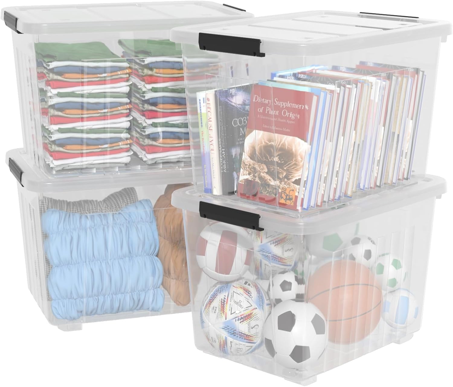 70 Quart Large Clear Storage Bins, Plastic Storage Box with Lids and ...