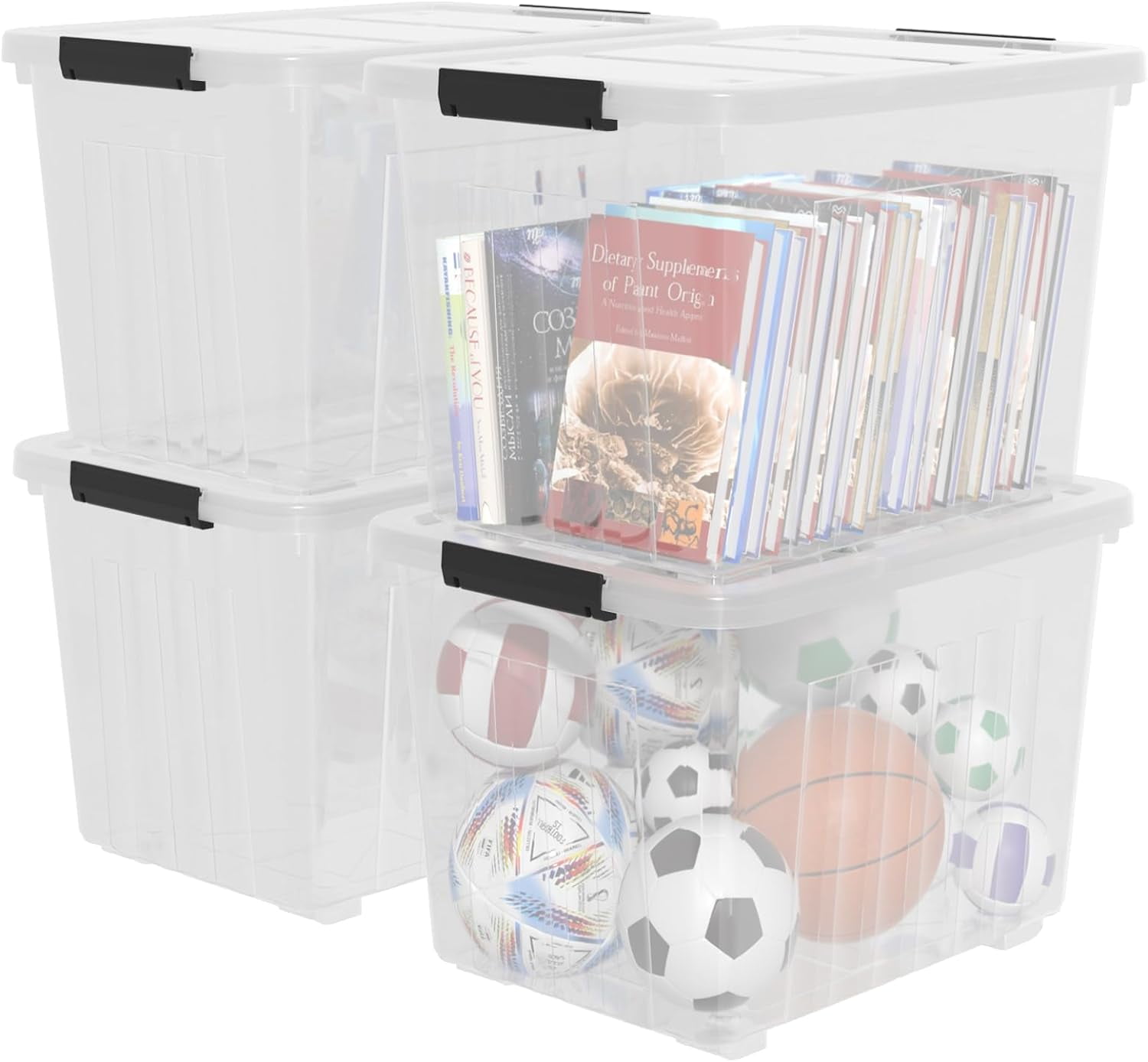 70 Quart Large Plastic Storage Box, Clear Latching Bin with Lid and ...