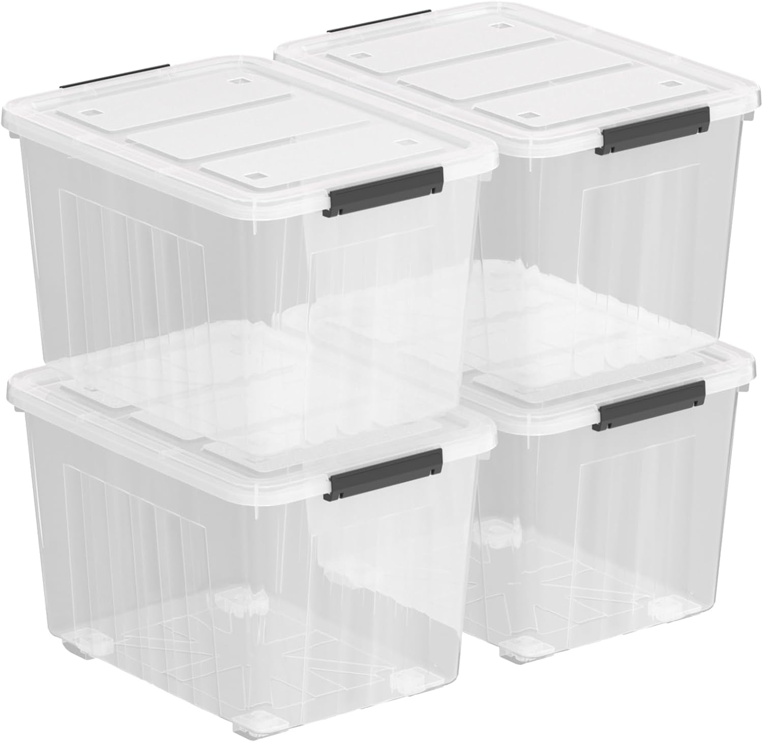 70 Quart Plastic Storage Bins with Latching Lids and Wheels, 4 Pack ...