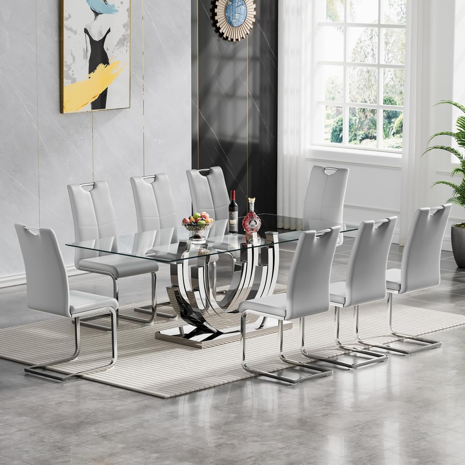 70'' Rectangular Glass Dining Table Set Glass Dining Room Table Set for ...