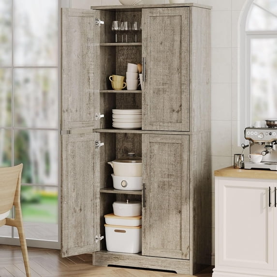 70" Rustic Gray Pantry Cabinet – Tall Kitchen Storage Cabinet with ...
