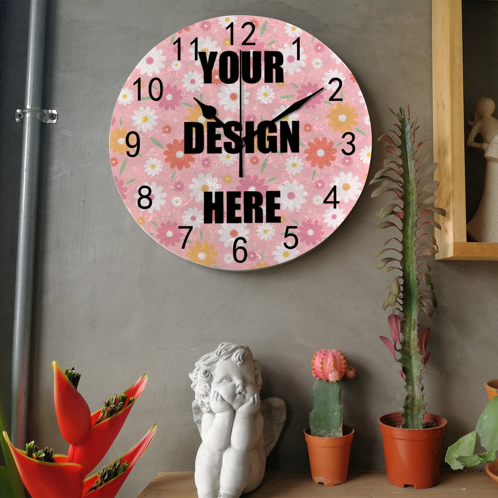 70’S Cute Repeat Daisy Round Wall Clock 10 Inch, Silent Non Ticking ...