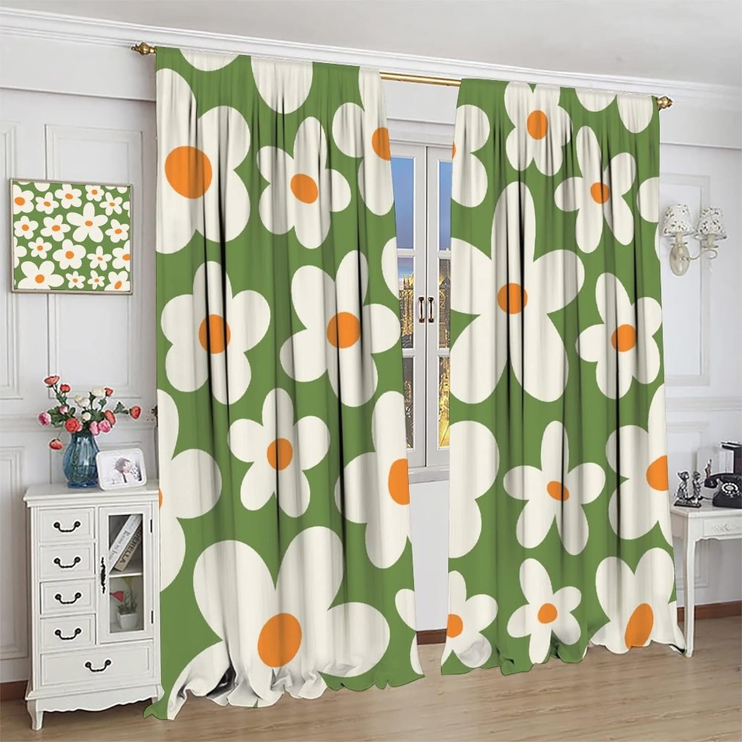 70'S Style Vintage Boho Curtains Retro Groovy Flowers Aesthetic Naive ...