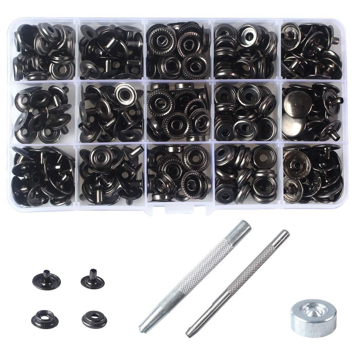 70 Sets 15mm 5/8" Heavy Duty Snap Fasteners Kit Metal Snaps for Leather ...
