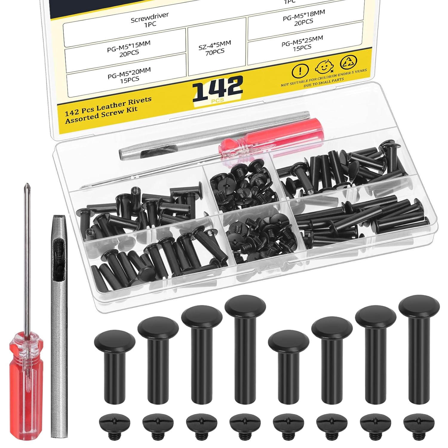 70 Sets Black M5 x 15/18/20/25mm Chicago Screws Kit, Leather Rivets ...