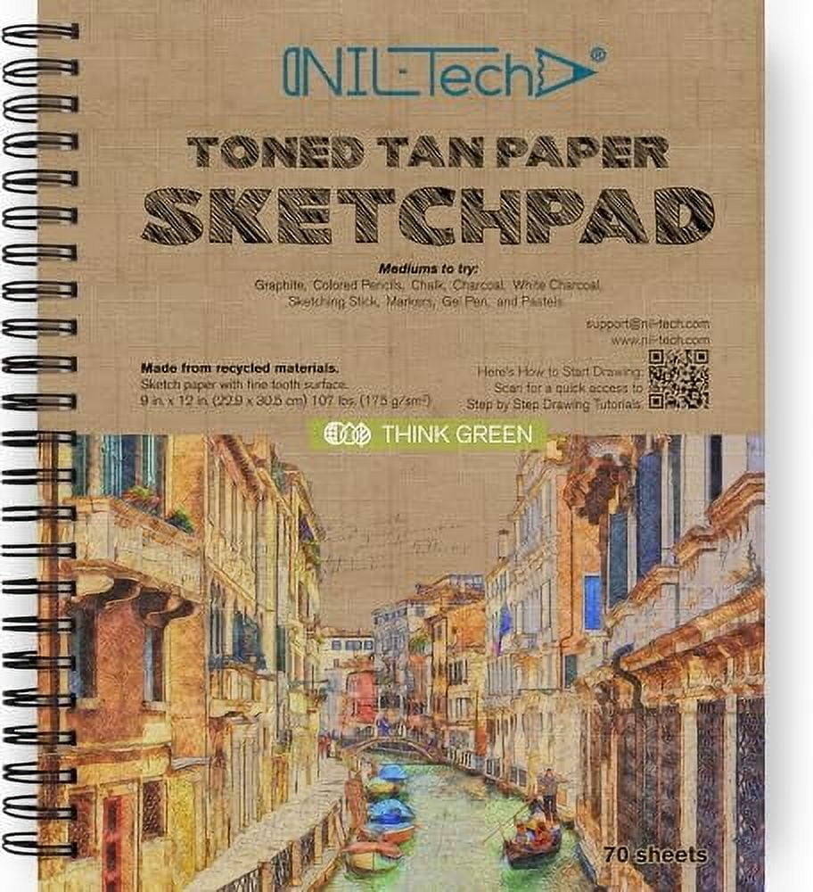 70 Sheets Premium Toned Tan Sketchbook - 9x12 Inches (107lb/175gsm ...