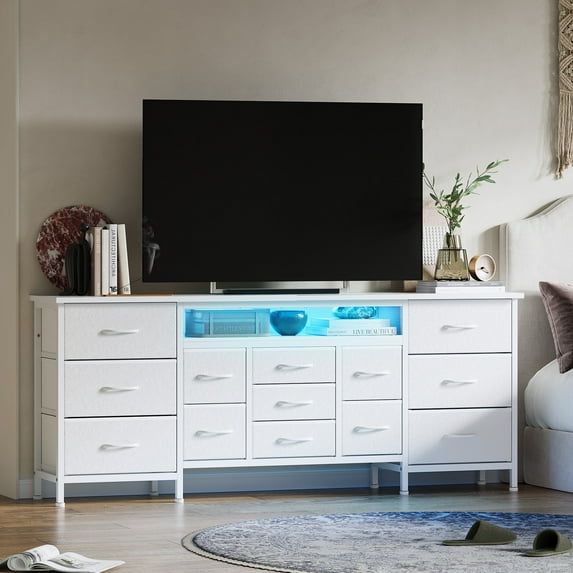 70" TV Stand Dresser for TV’s up to 80", with LED Lights & USB Charging ...