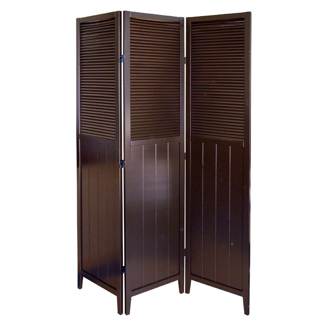 70" Tall 3-Panel Screen,Room Divider "Shutter Door" with Espresso ...
