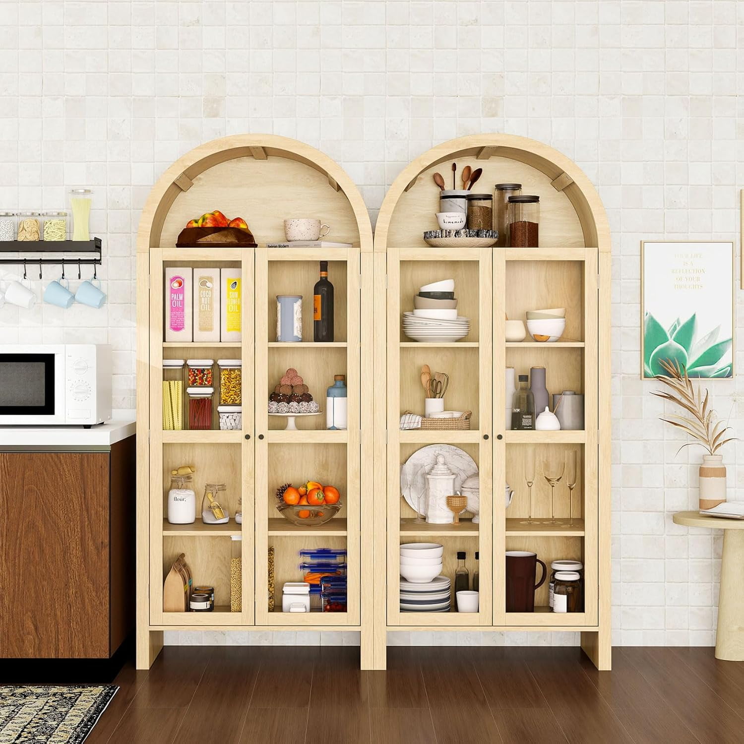 70”Tall Arched Design Storage Cabinet with Acrylic Glass Doors Set of 2 ...
