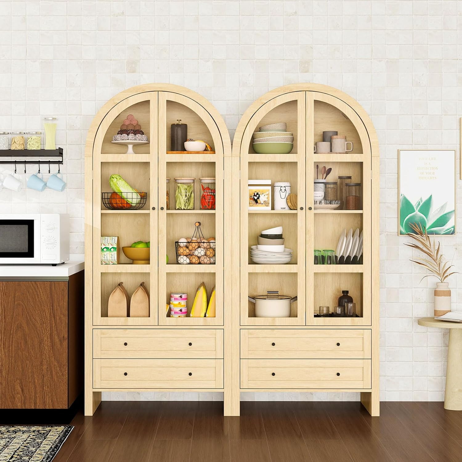 70”Tall Arched Design Storage Cabinet with Acrylic Glass Doors and Two ...
