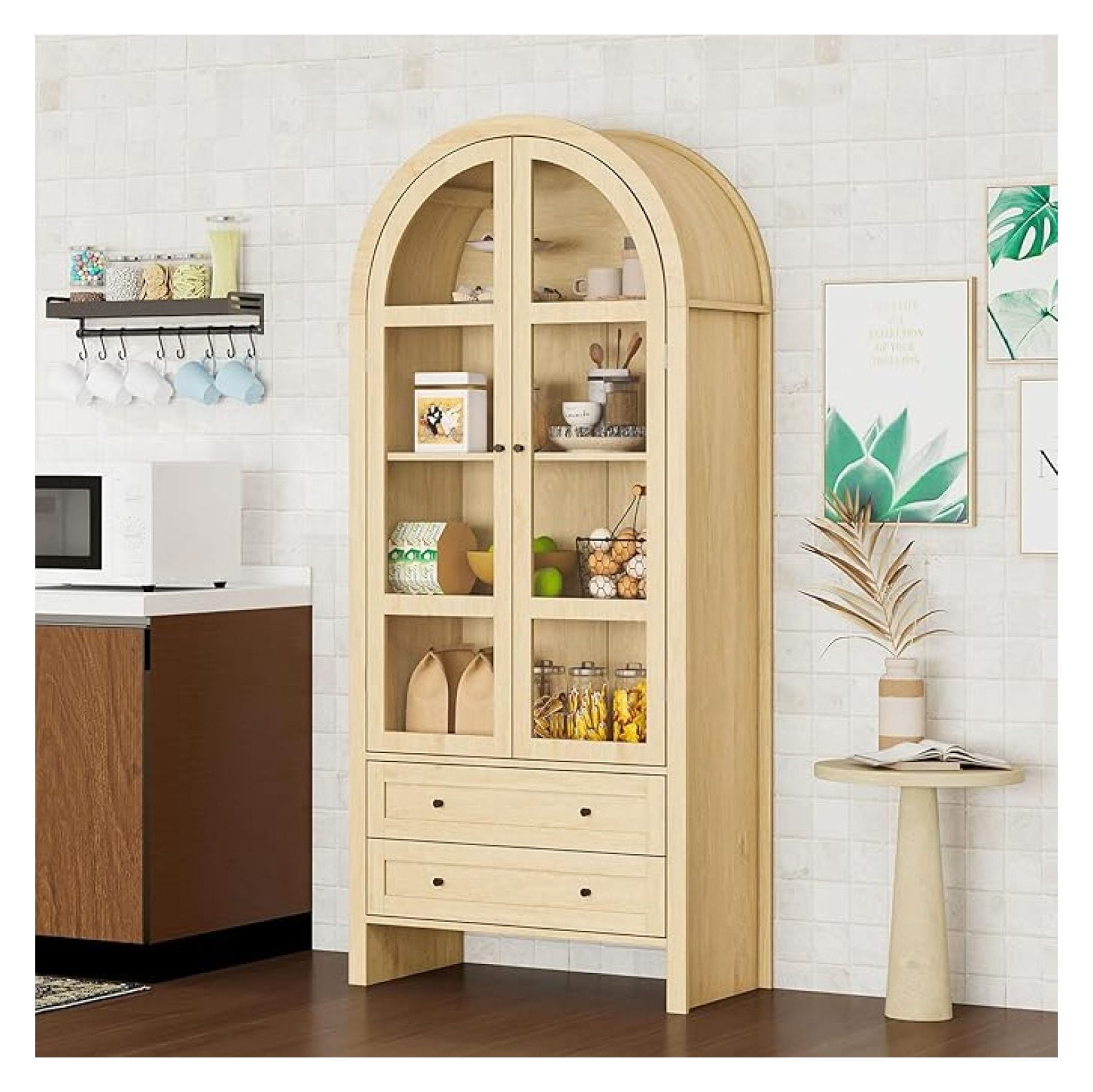 70”Tall Arched Design Storage Cabinet with Acrylic Glass Doors and Two ...