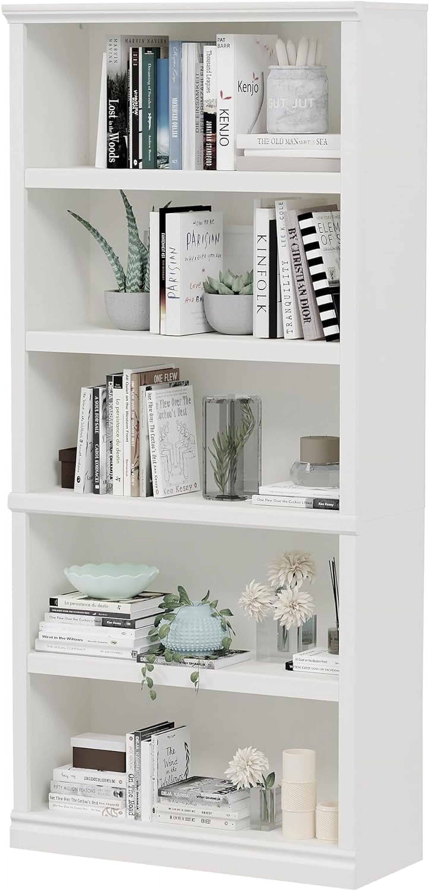 70 in Tall Bookcase White Bookshelf Open Storage 5-Tier Shelves 33 inch ...