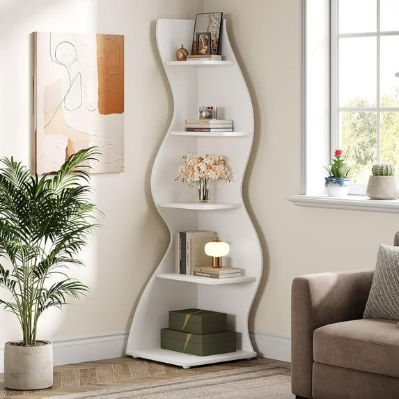 70'' Tall Corner Shelf Modern 5-Tier Bookshelf Bookcase Plant Stand ...