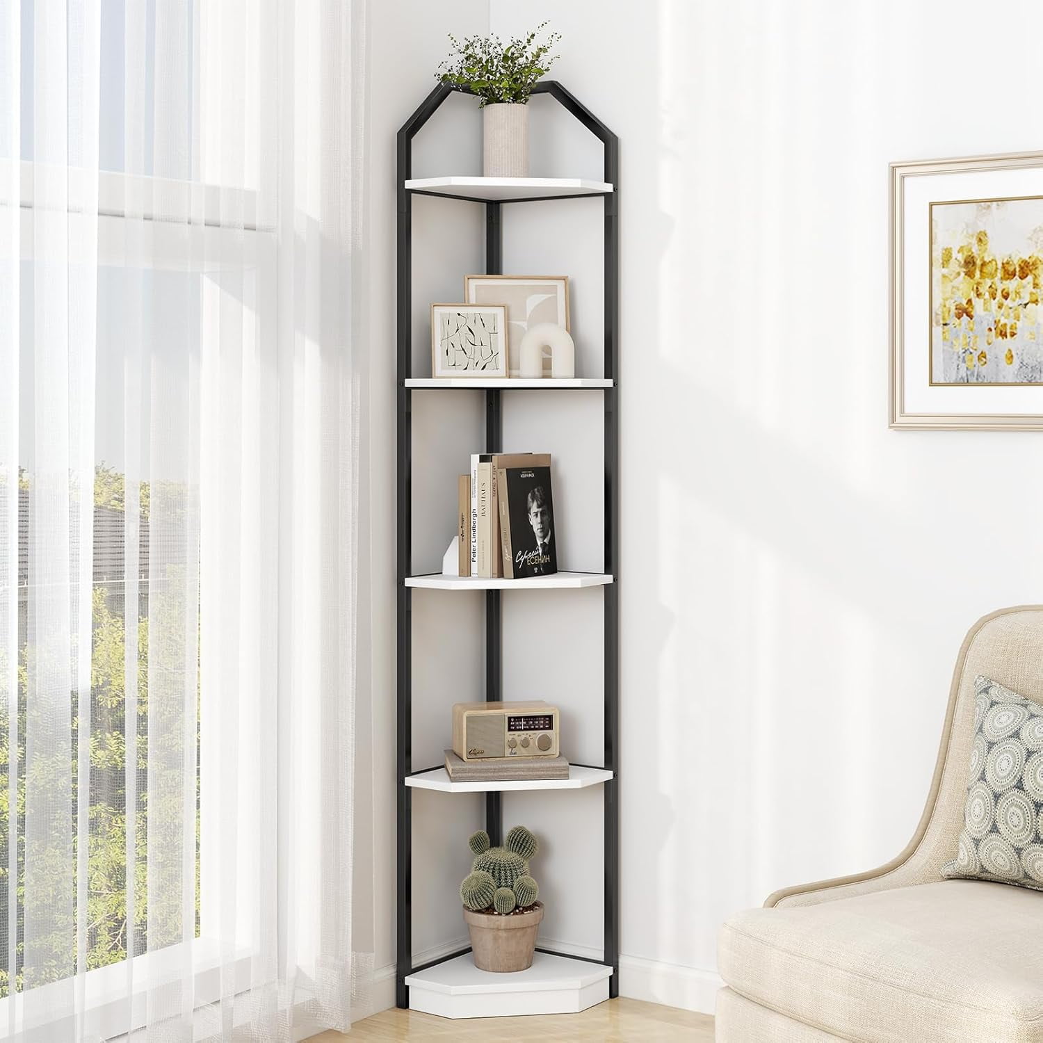 70" Tall Corner Shelf Stand, 5 Tier Corner Shelves for Bedroom, Home ...