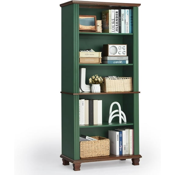 70" Tall Green Bookshelf,5 Tier Wooden Book Shelf with Adjustable ...