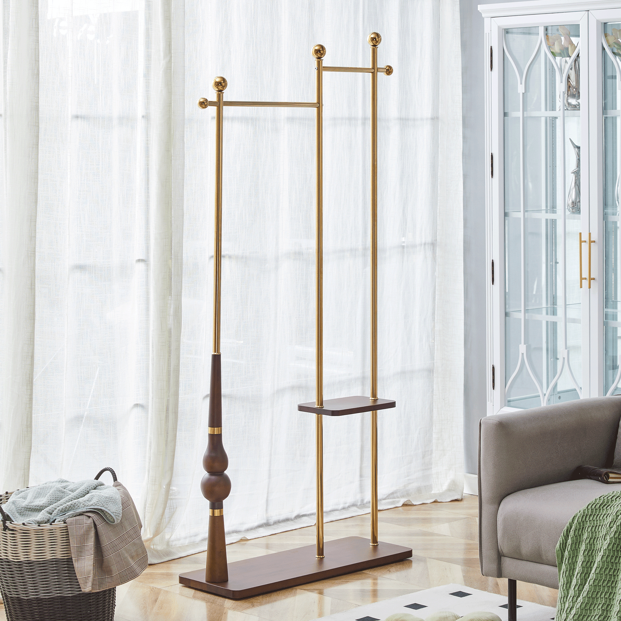 70" Tall Industrial Coat Rack for Entryway, Solid Wood & Stainless ...