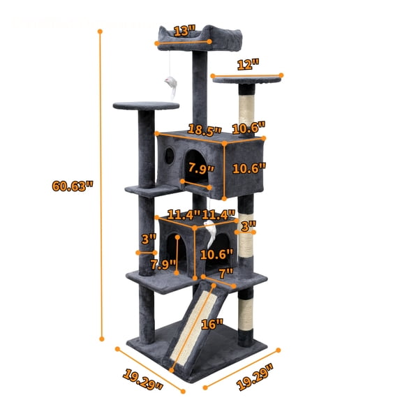 70" Tall Multi-Level Cat Tree for Large Cats - Condo, Hammock ...