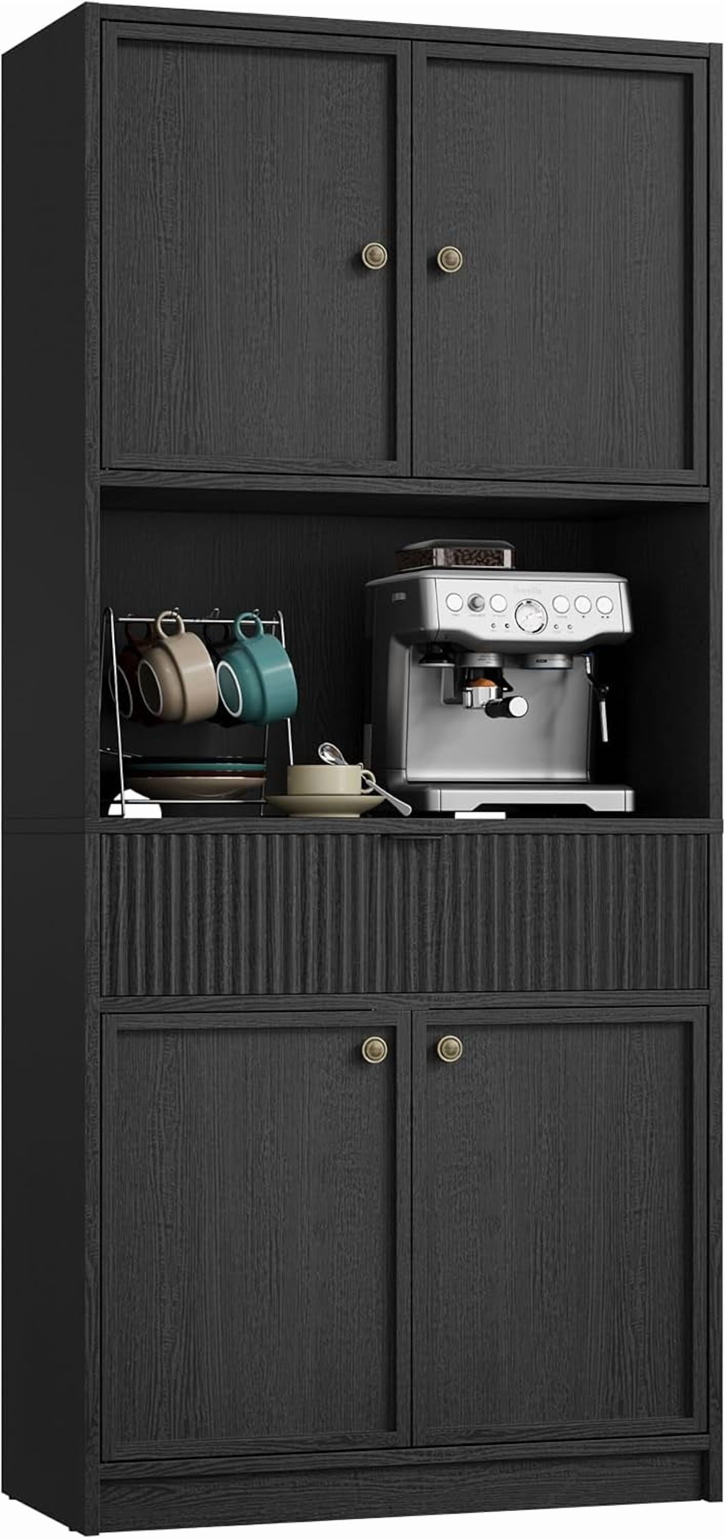 70" Tall Pantry Storage Cabinet with Countertop, Fluted Tall Cabinets ...