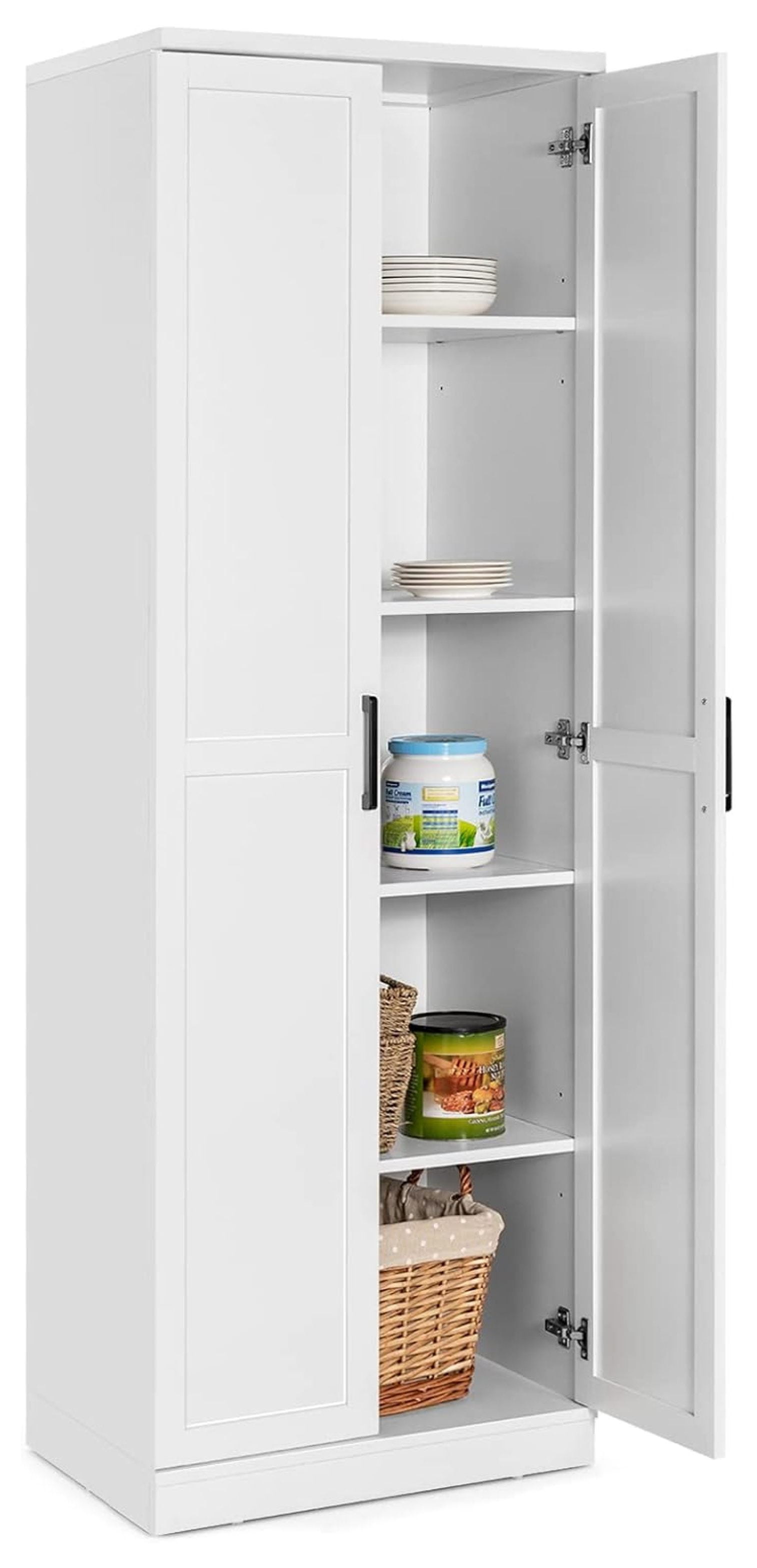 70” Tall White Pantry Cabinet, Kitchen Cupboard with 2 Doors ...