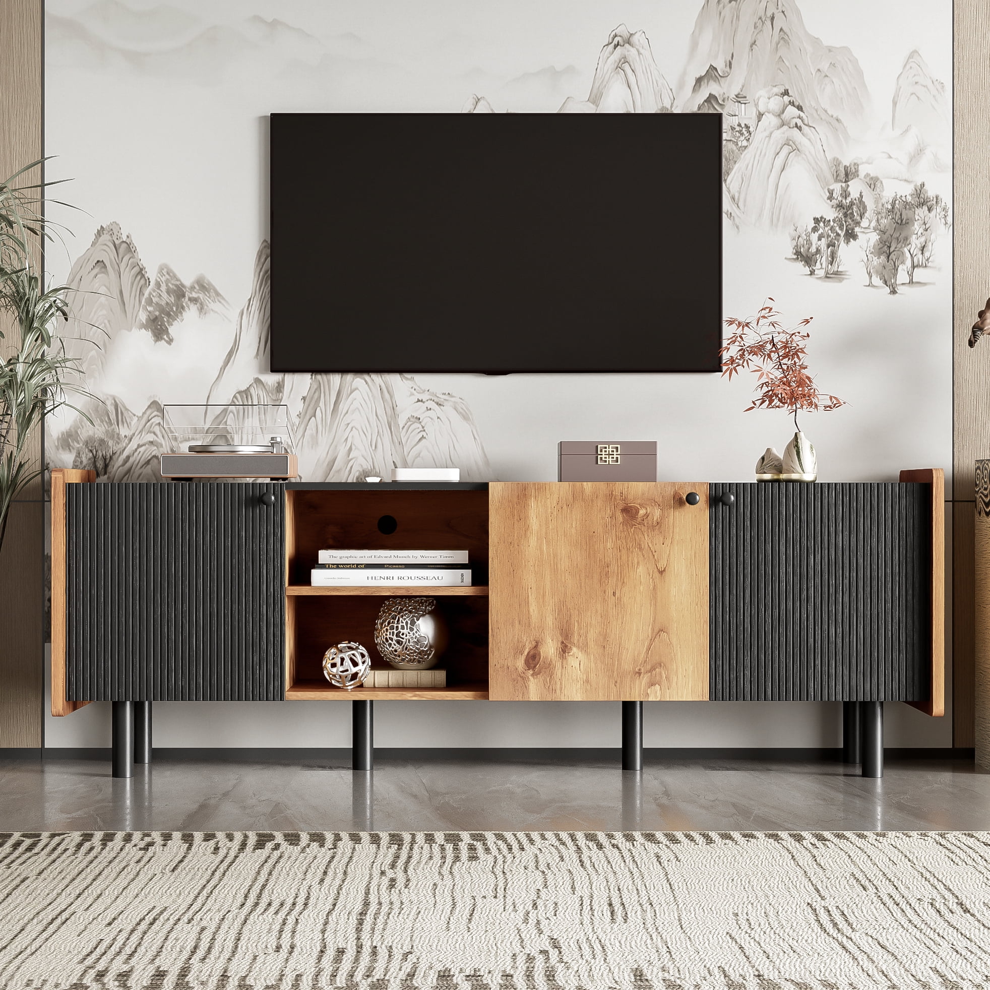 70" Tv Console With Construction: Mid Century Style For Living Area ...