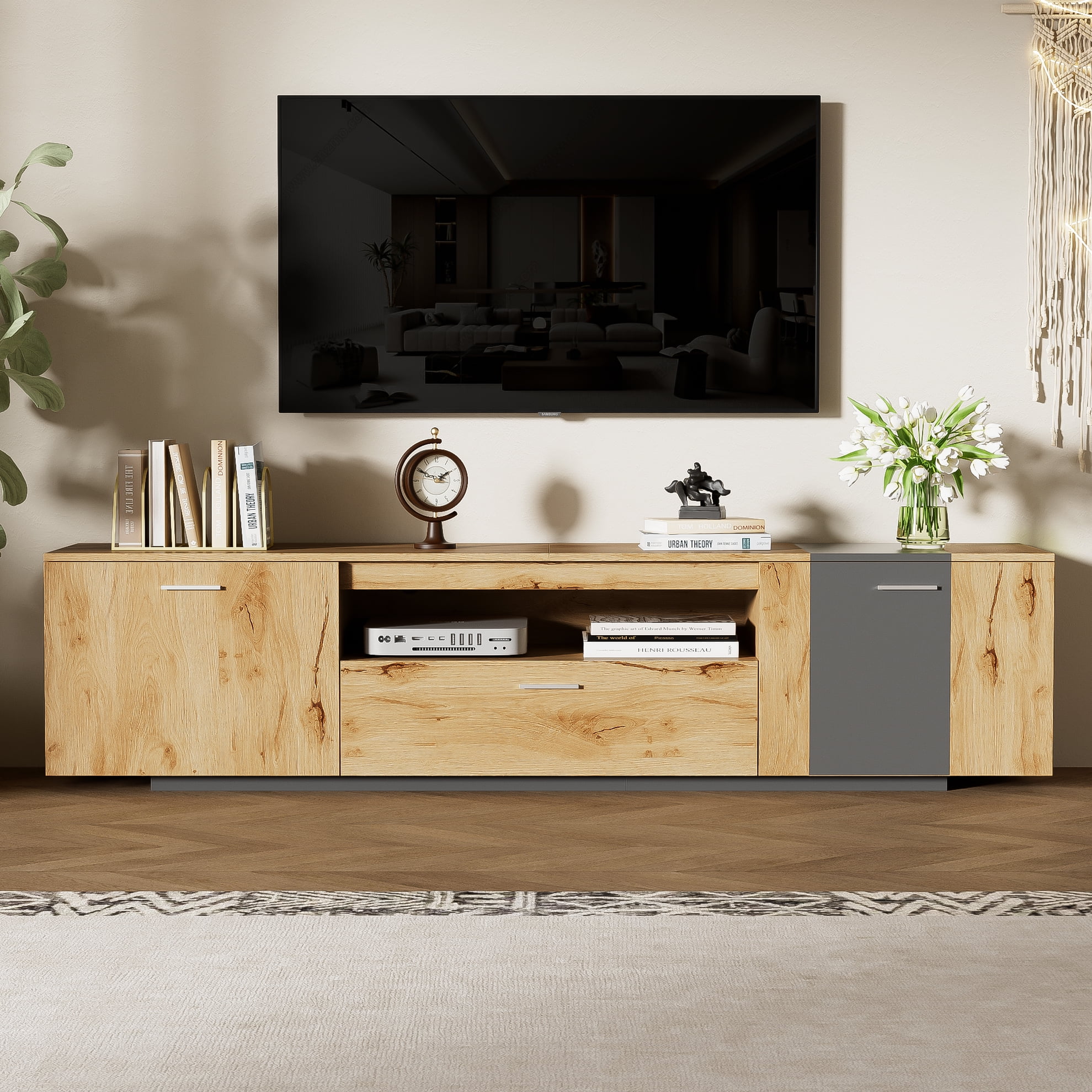 70'' Tv Stand With Generous Storage - 3 Cabinets & Drawer For 80'' Tvs ...