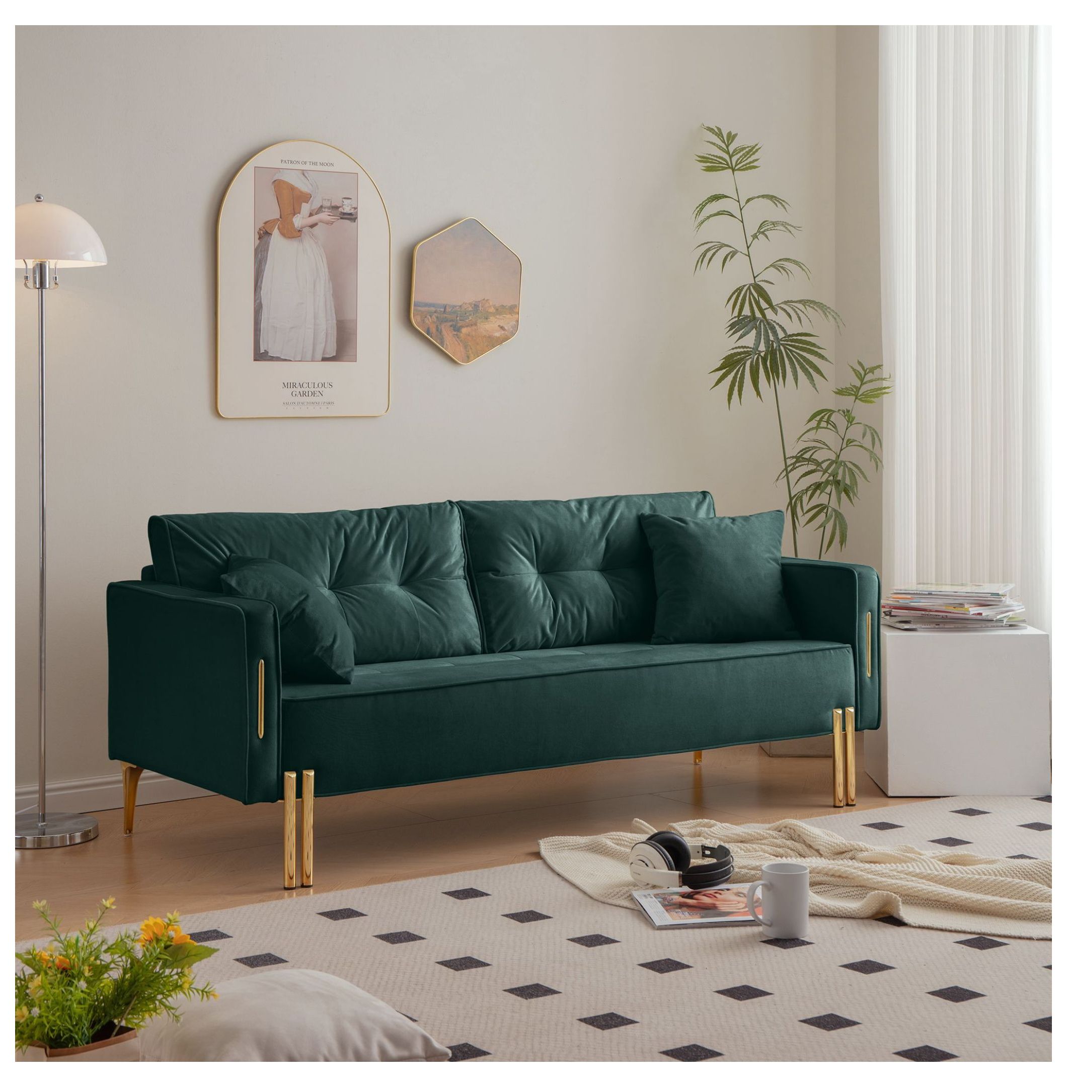70" Velvet Sofa Couch Luxury Modern Upholstered 3-Seater sofa with 2 ...