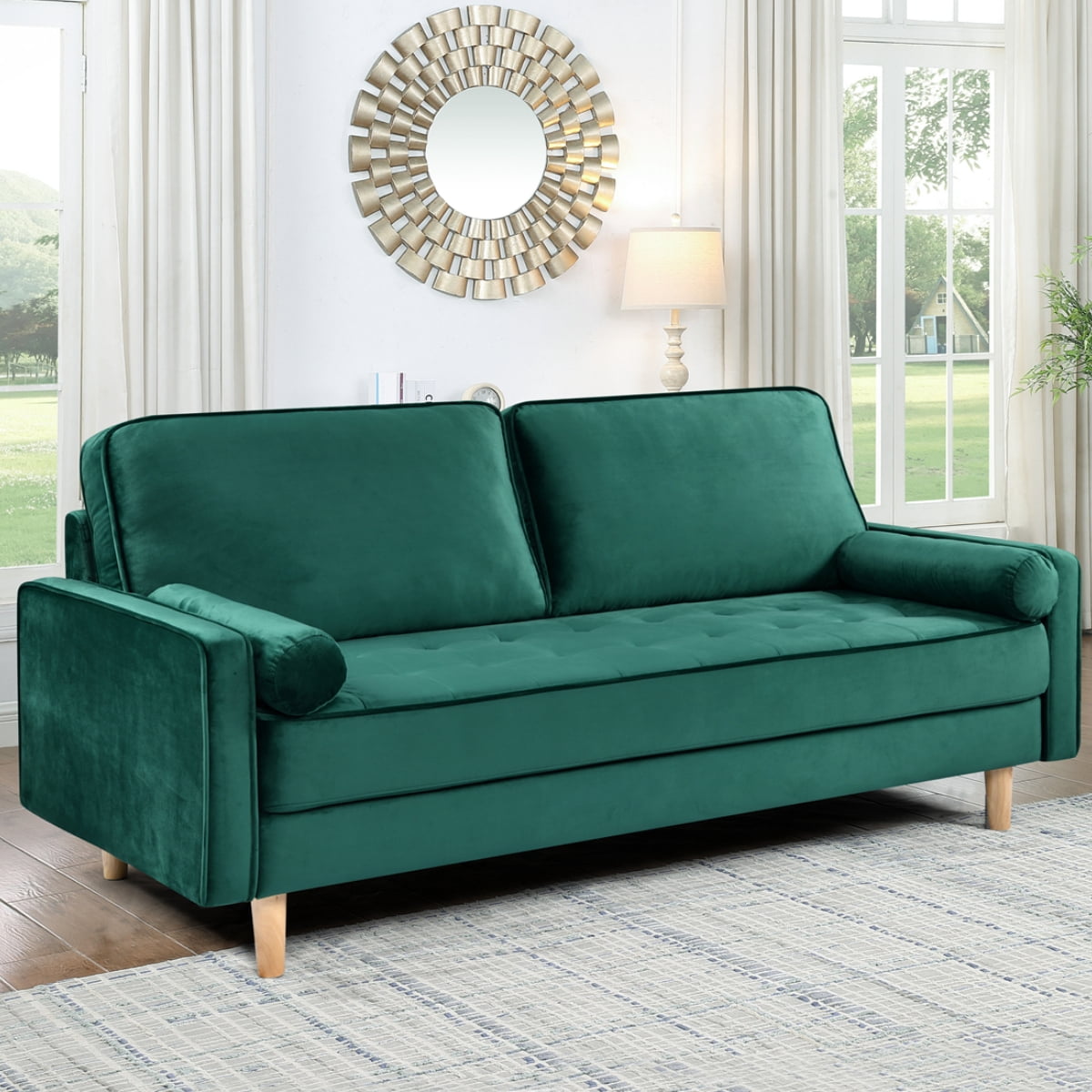 70" Velvet Sofa Couch, Retro Simple Small House Double Three Person ...