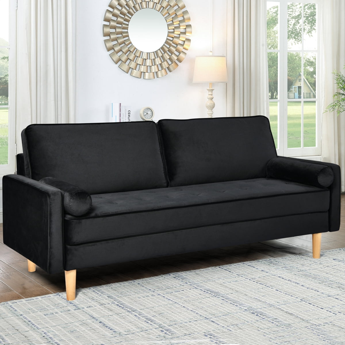 70" Velvet Sofa Couch, Retro Simple Small House Double Three Person ...