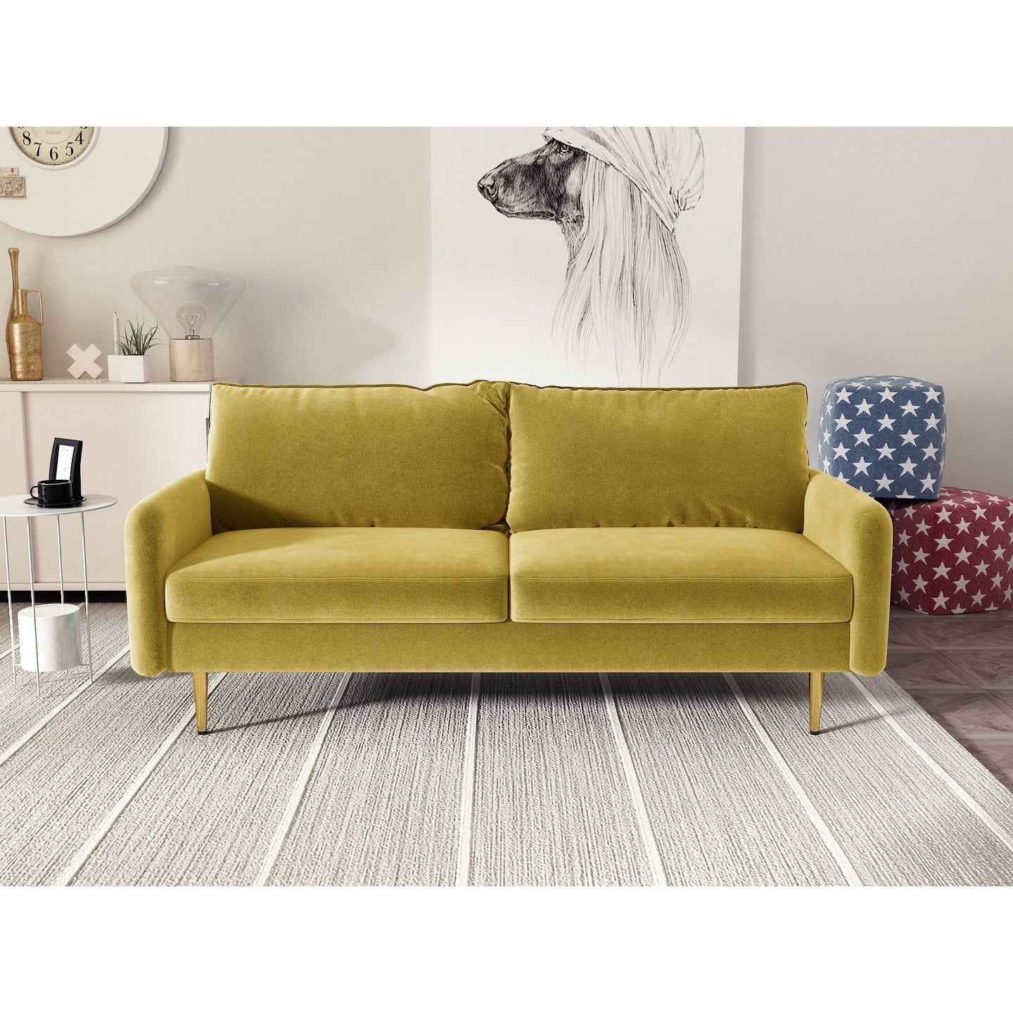 70'' Velvet Square Arm Sofa Goldenrod - Walmart.com