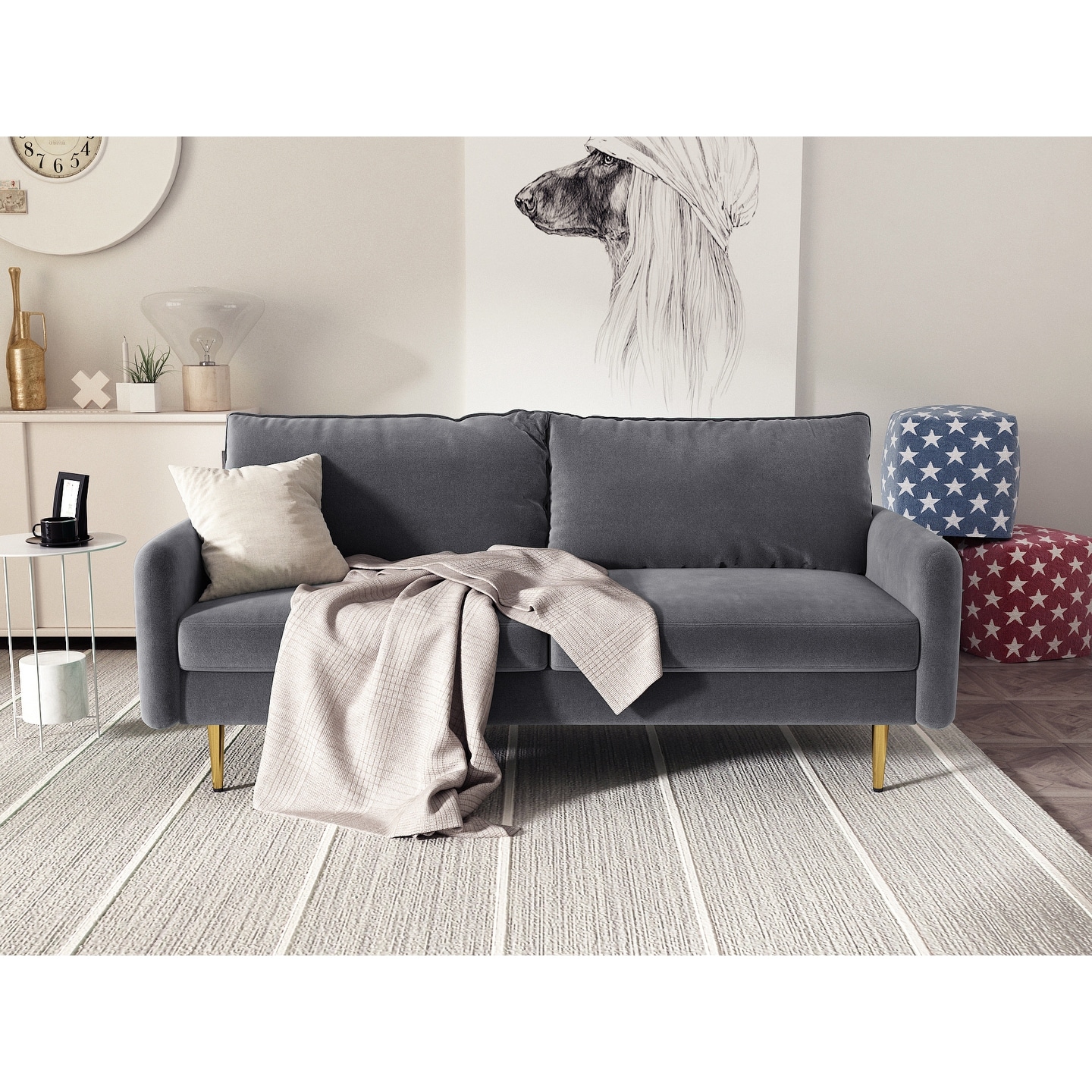 70'' Velvet Square Arm Sofa Grey - Walmart.com