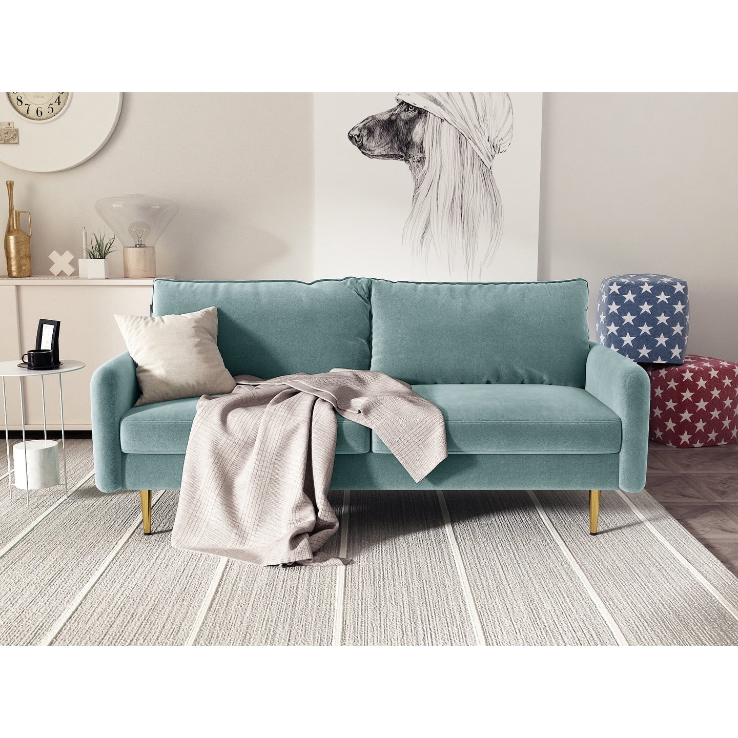 70'' Velvet Square Arm Sofa Light Greyish Cyan - Walmart.com