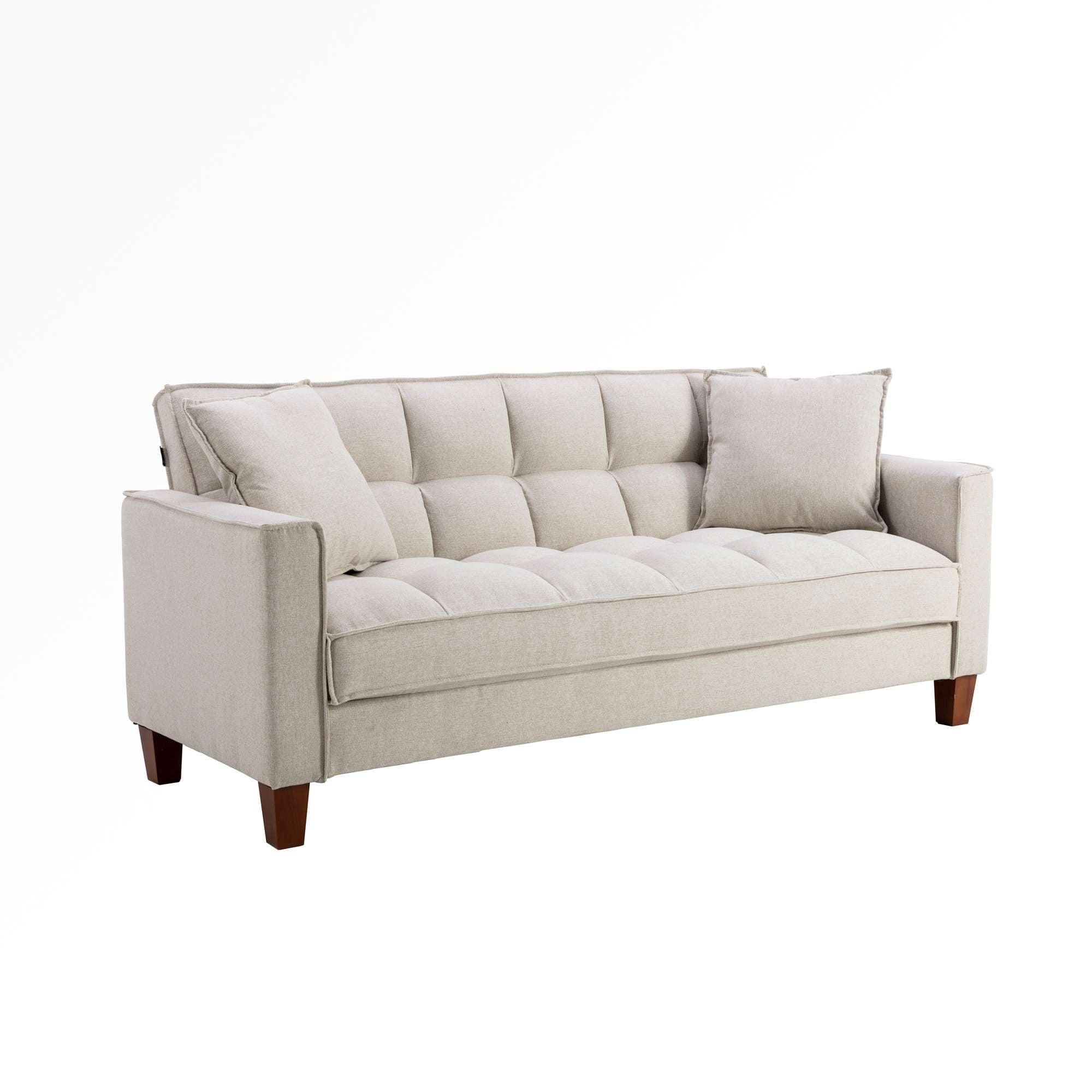 70"W Linen Loveseat Sofa Couch with 2 Pillows, Tufted Cushion Beige ...