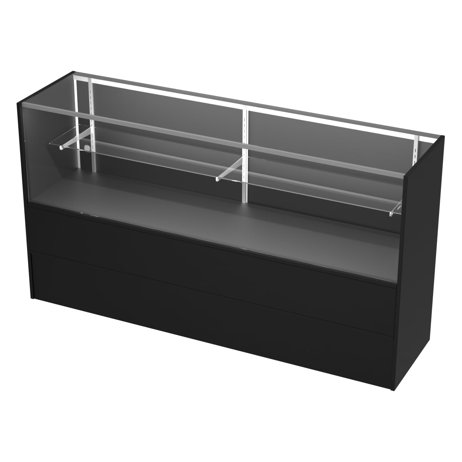 70" W x 18" D x 38" H - Glass Display Cabinet for Retail - Wood Black ...
