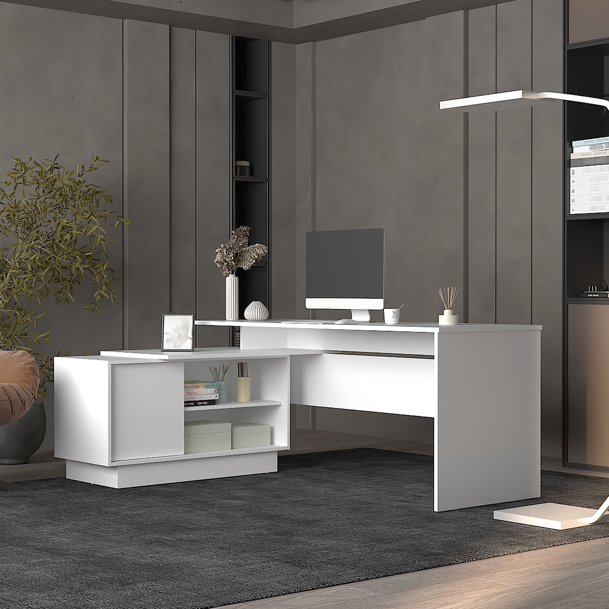 70" Wide Desk For Office Use - Space Optimizing Workspace With Cabinet ...