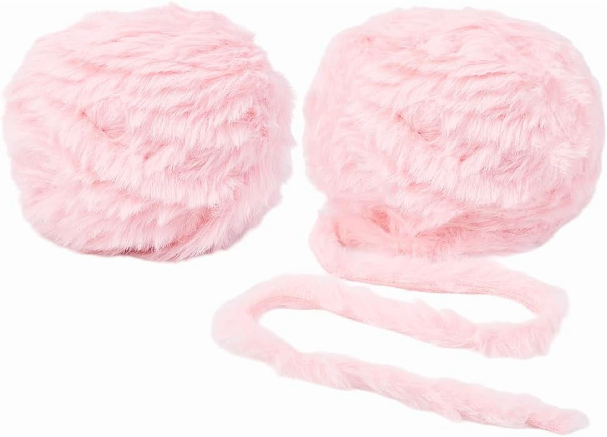 70 Yards 2 Skeins Pink Plush Fluffy Fur Yarn Super Thick Soft Fuzzy ...