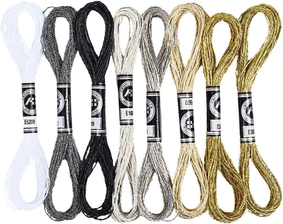 70 Yards 8 Skeins silver gold Metallic Embroidery Floss Glitter Stitch ...