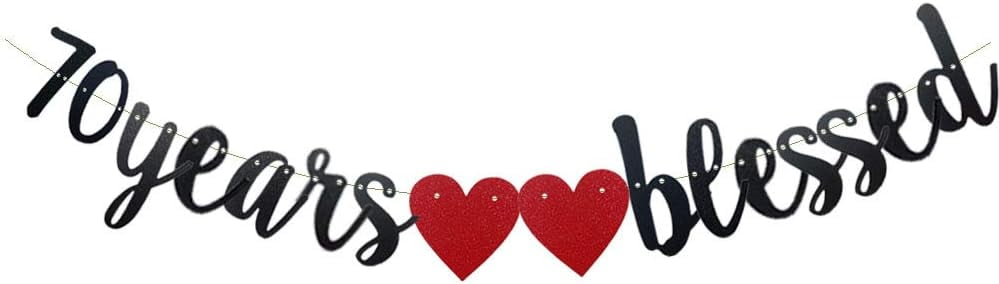 70 Years Blessed Banner,, Black Paper Glitter Party Decorations for ...