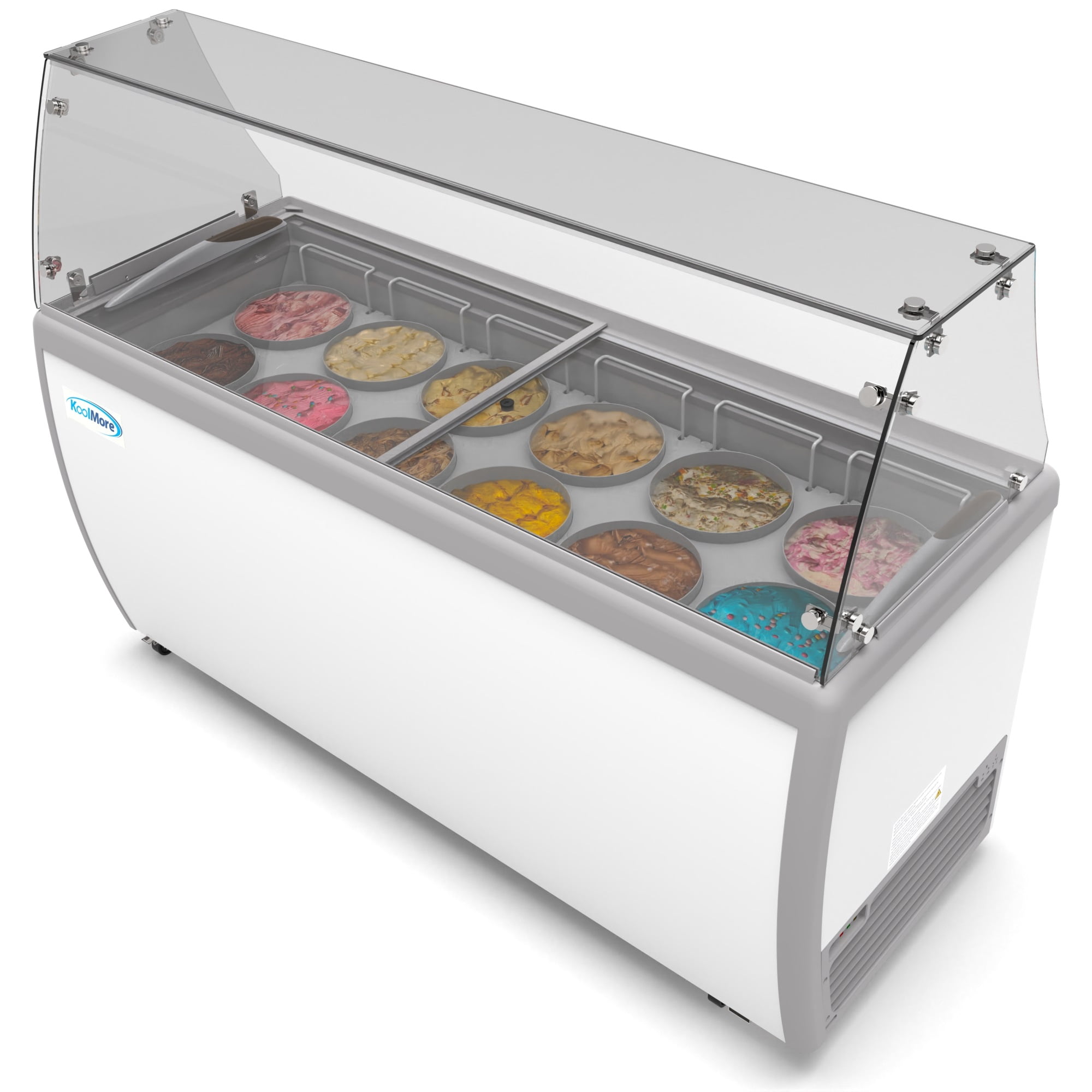 70 in. 12 Tub Ice Cream Dipping Cabinet Freezer with Sneeze Guard - 20 ...