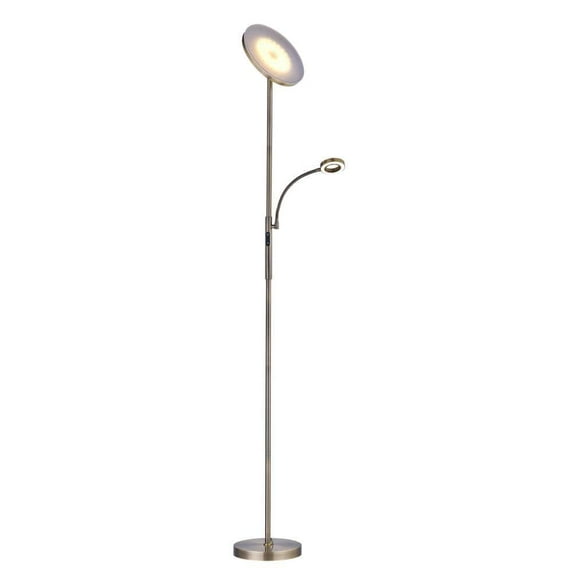70 in. Antique Brass Modern Slim LED Torchiere Floor Lamp with Reading ...